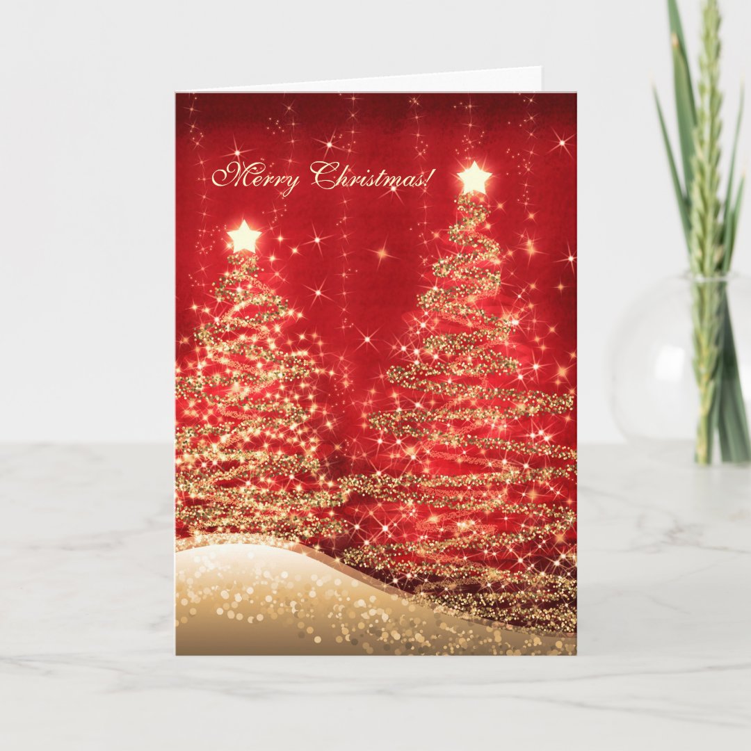 Elegant Christmas Cards Sparkling Trees Red | Zazzle