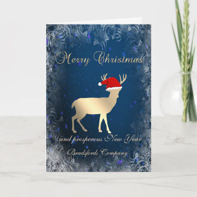 Elegant ,Christmas Deer,Santa Hat Corporate Holiday Card | Zazzle