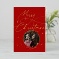 Elegant Christmas Engagement Calligraphy Photo Foil Holiday Card | Zazzle