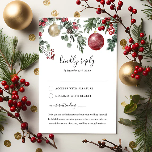 Elegant Christmas Floral Winter Wedding RSVP Card | Zazzle