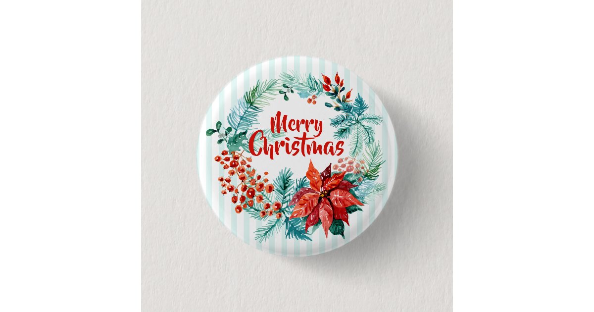 Elegant Christmas Floral Wreath Pin Button | Zazzle