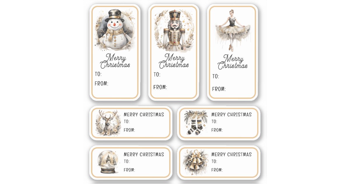 Elegant Christmas Gift Tags Nutcracker Gold Sticker | Zazzle