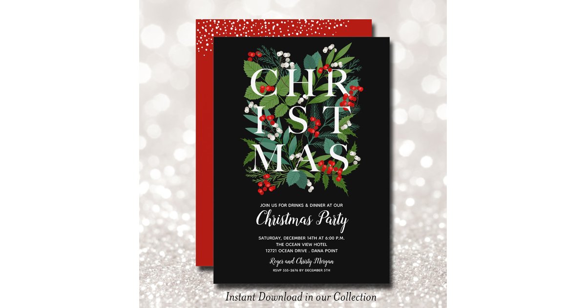 Elegant CHRISTMAS Greenery Party Invitations | Zazzle