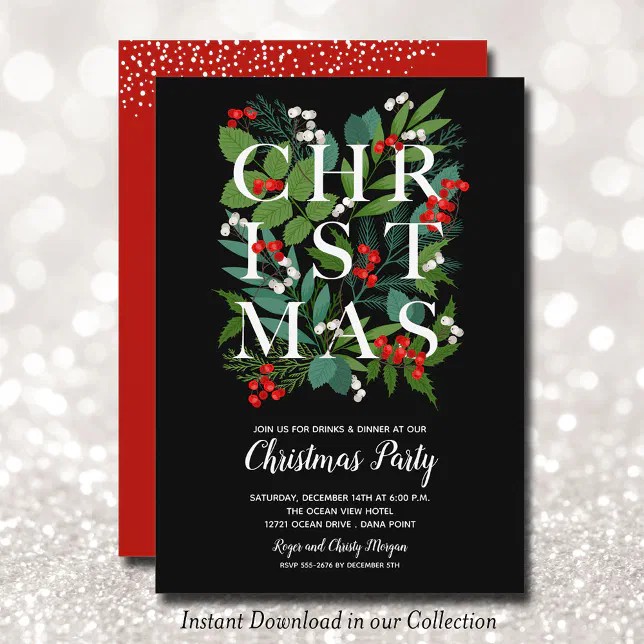 Elegant CHRISTMAS Greenery Party Invitations | Zazzle
