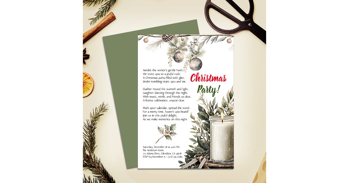 Elegant Christmas Holiday Candle Party Invitation | Zazzle