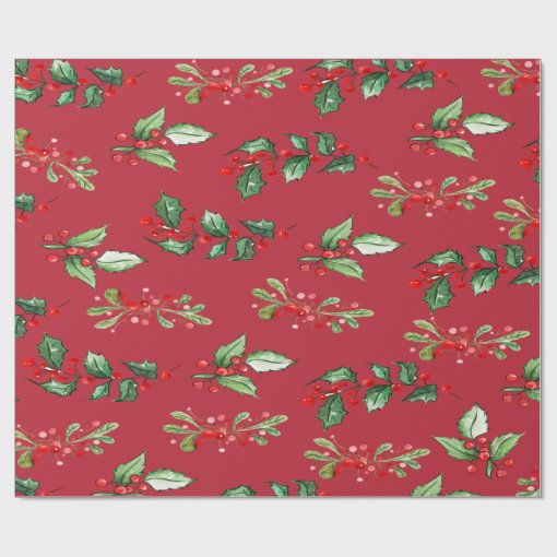 Elegant Christmas Holly Berries Holiday Wrapping Paper | Zazzle