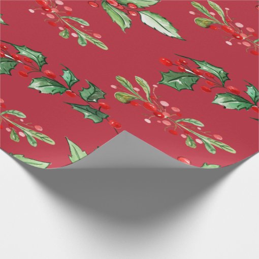 Elegant Christmas Holly Berries Holiday Wrapping Paper | Zazzle