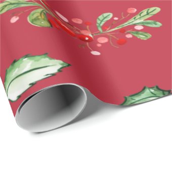 Elegant Christmas Holly Berries Holiday Wrapping Paper | Zazzle