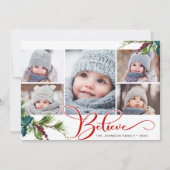 Elegant Christmas Holly Pine 5 Photo Holiday Card | Zazzle