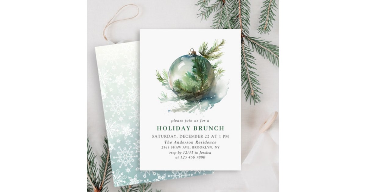 Elegant Christmas Ornament HOLIDAY BRUNCH Invitation | Zazzle