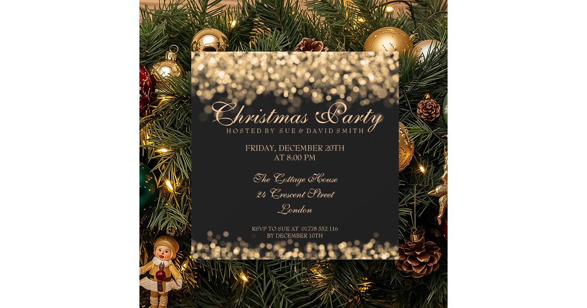 Elegant Christmas Party Gold Shimmering Lights Invitation | Zazzle