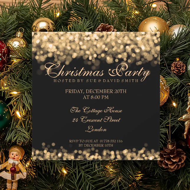 Elegant Christmas Party Gold Shimmering Lights Invitation | Zazzle