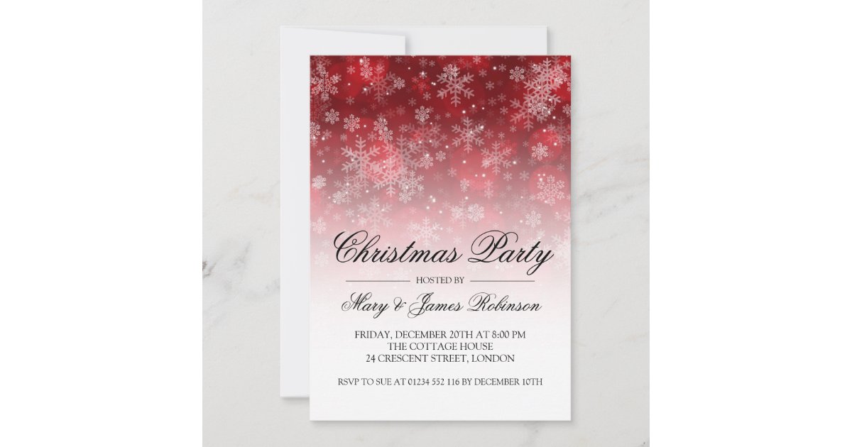 Elegant Christmas Party Holiday Sparkle Red Invitation | Zazzle