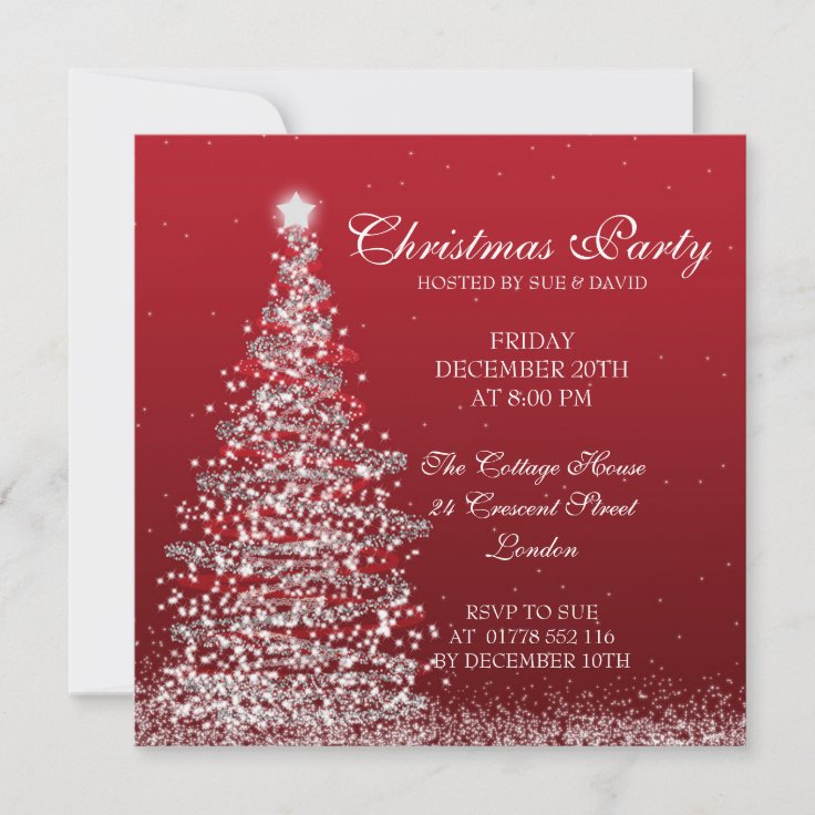 Elegant Christmas Party Red Invitation | Zazzle