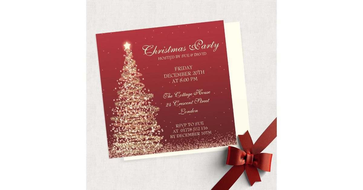 Elegant Christmas Party Red Invitation | Zazzle
