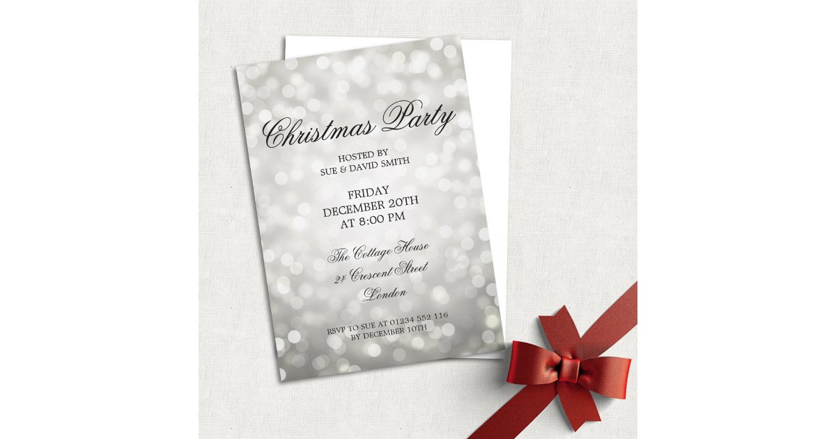 Elegant Christmas Party Silver Glitter Lights Invitation | Zazzle