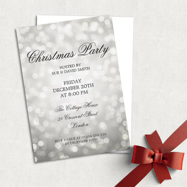 Elegant Christmas Party Silver Glitter Lights Invitation | Zazzle