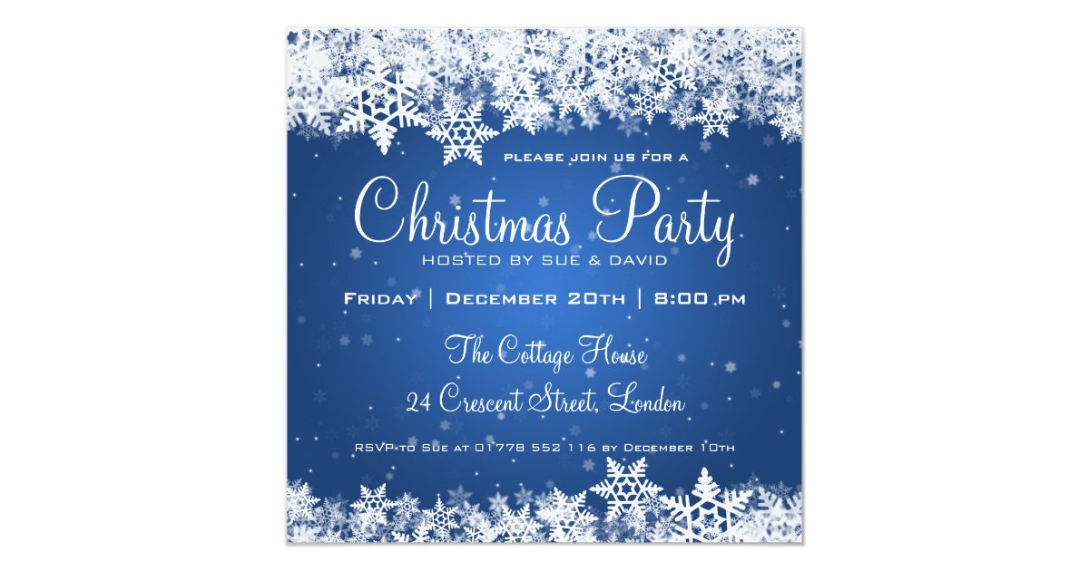 Elegant Christmas Party Snowflakes 2 Blue Invitation | Zazzle.com