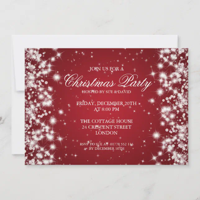 Elegant Christmas Party Sparkle Red Invitation | Zazzle