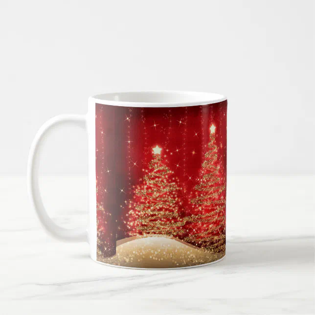 Elegant Christmas Party Sparkling Trees Red Coffee Mug | Zazzle