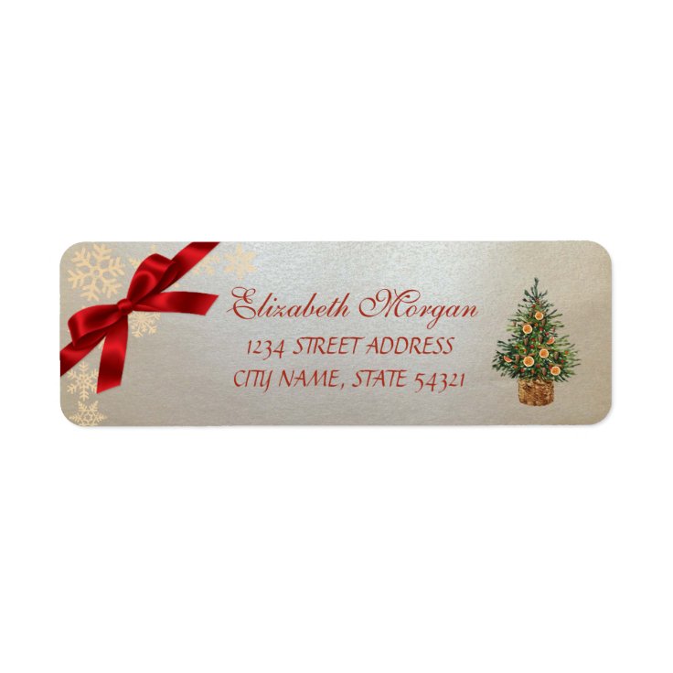 Elegant Christmas Pine Tree,Snowflakes,Bow Label | Zazzle