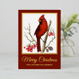 Elegant Christmas Red Cardinal Bird Foil Holiday Card | Zazzle