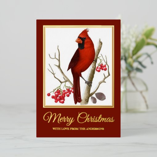 Elegant Christmas Red Cardinal Bird Foil Holiday Card | Zazzle