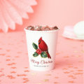 Elegant Christmas Red Cardinal Bird Holly Paper Cups | Zazzle