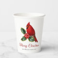 Elegant Christmas Red Cardinal Bird Holly Paper Cups | Zazzle