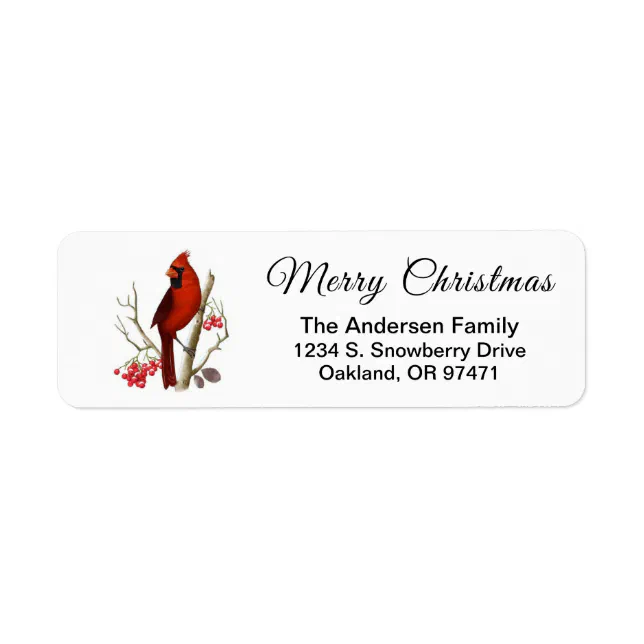 Elegant Christmas Red Cardinal Bird Label | Zazzle