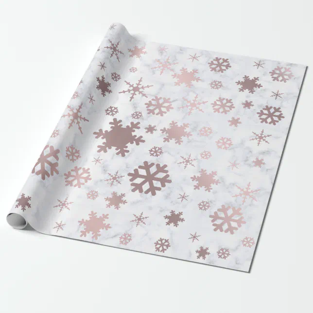 Elegant Christmas Rose Gold Snowflakes & Marble Wrapping Paper | Zazzle