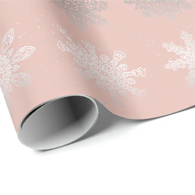 Elegant Christmas snowflake silver rose gold Wrapping Paper | Zazzle