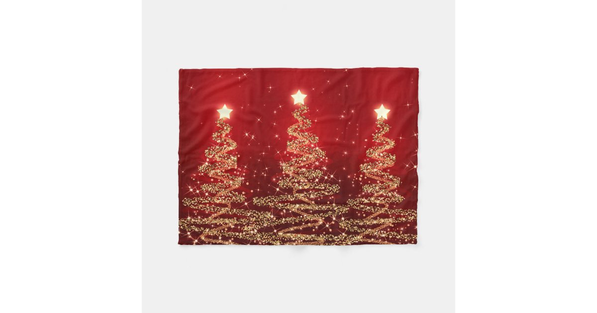 Elegant Christmas Sparkling Trees Red Fleece Blanket | Zazzle