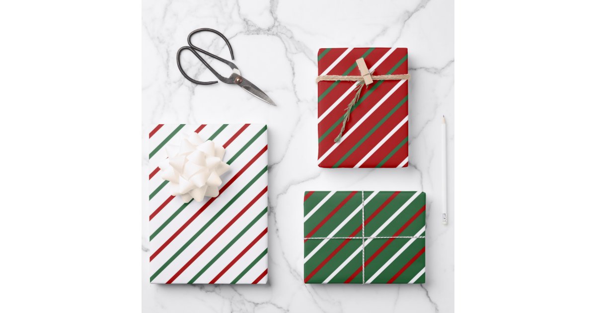 Elegant Christmas Stripe Pattern Red Green Wrapping Paper Sheets | Zazzle