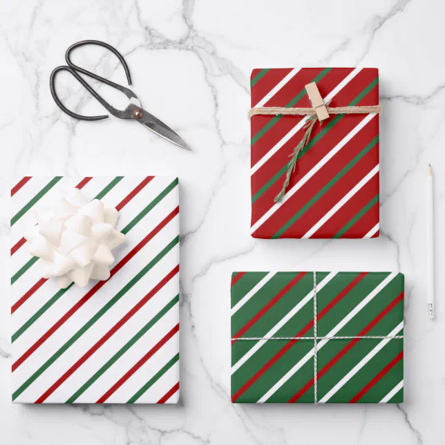 Elegant Christmas Stripe Pattern Red Green Wrapping Paper Sheets | Zazzle