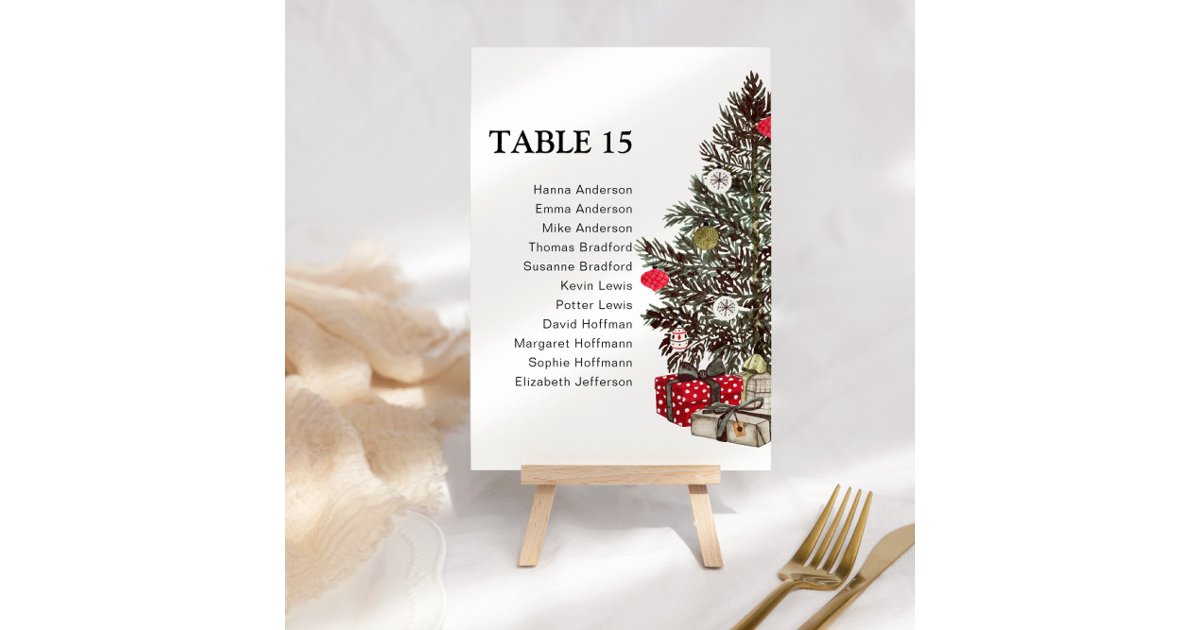 Elegant Christmas Table Card Numbers Seating Chart | Zazzle