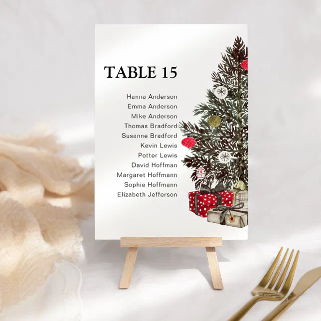 Elegant Christmas Table Card Numbers Seating Chart | Zazzle