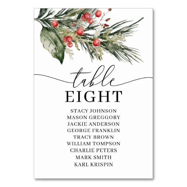 Elegant Christmas Table Numbers Seating Chart | Zazzle