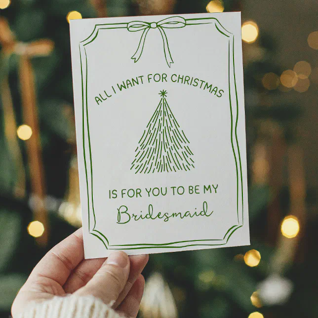 Elegant Christmas Tree & Bow Bridesmaid Proposal Card | Zazzle