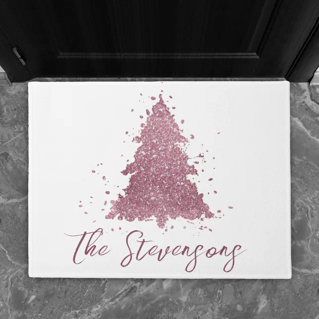 Elegant Christmas Tree | Dusty Mauve Pink Custom Doormat | Zazzle