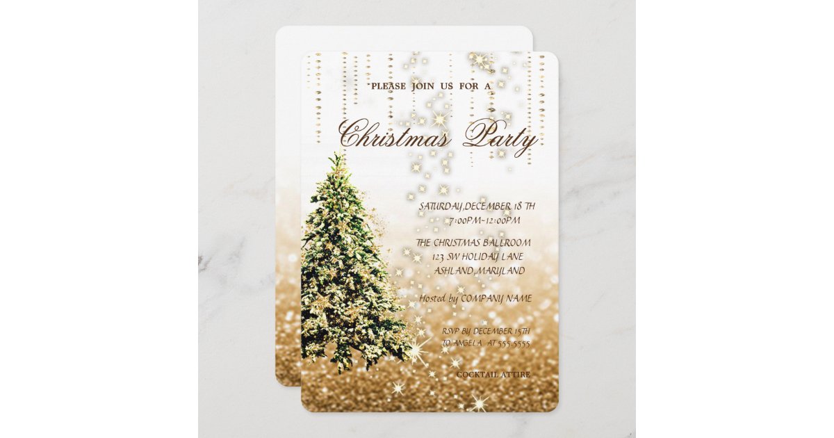 Elegant Christmas Tree Glittery Christmas Party Invitation Zazzle