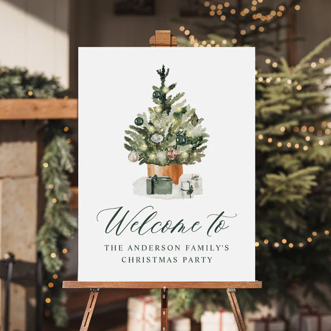 Elegant Christmas Tree Holiday Party Welcome Sign | Zazzle