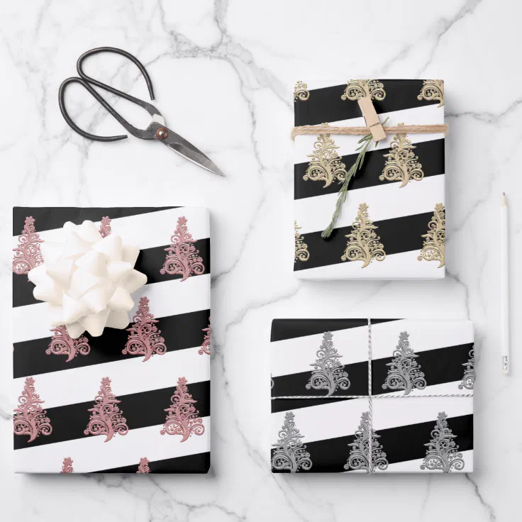 Elegant Christmas tree pattern striped Wrapping Paper Sheets | Zazzle