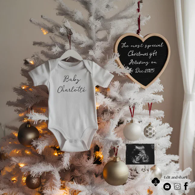 Elegant Christmas tree pregnancy announcement | Zazzle