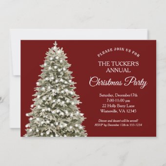 Elegant Christmas Tree Red Plaid Christmas Party Invitation | Zazzle