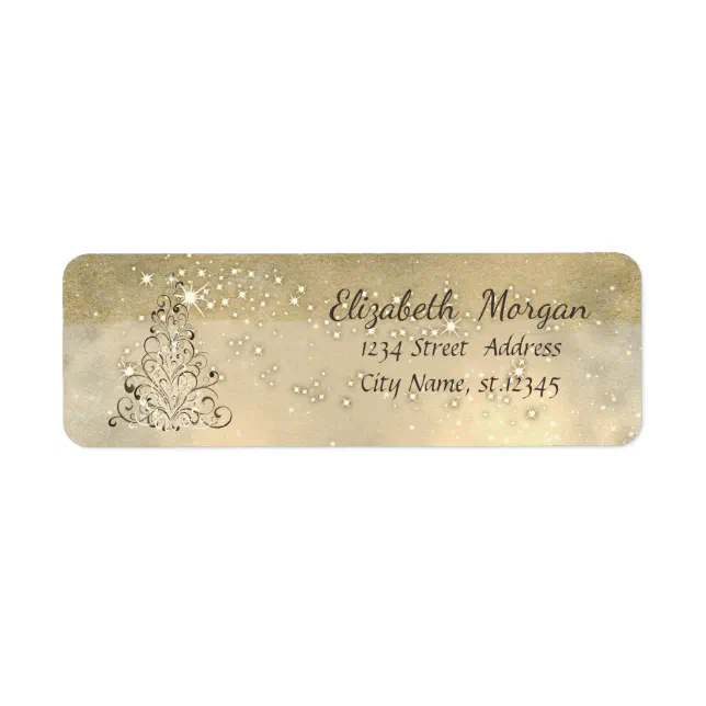 Elegant Christmas Tree ,Sparkle,Faux Gold Glittery Label | Zazzle