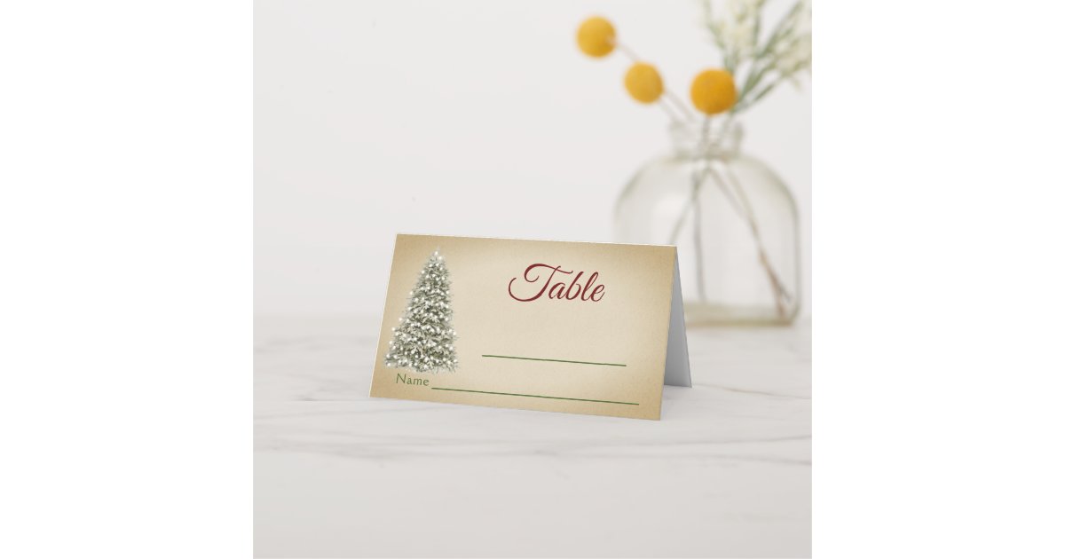 Elegant Christmas Tree Table Number & Name Wedding Place Card | Zazzle