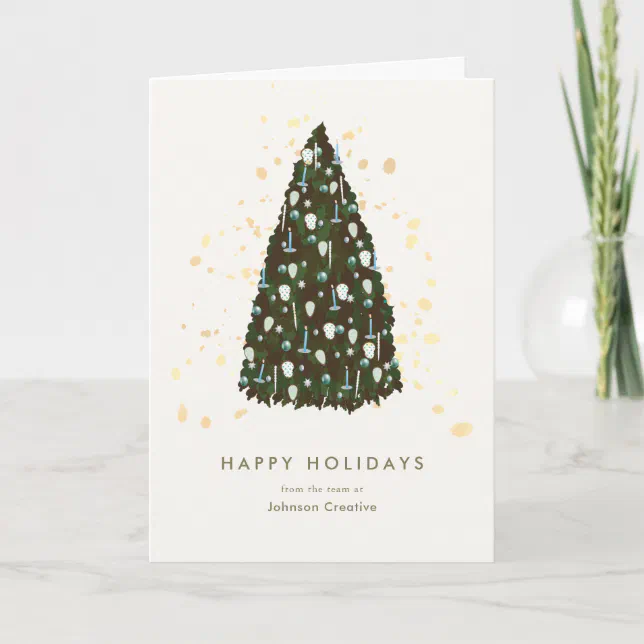 Elegant Christmas Tree White Business Holiday Card | Zazzle