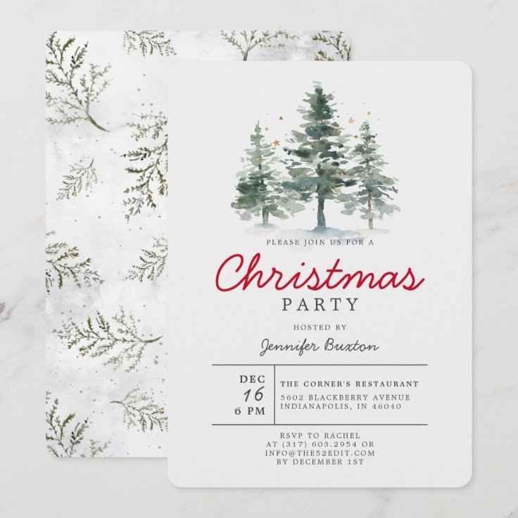 Elegant Christmas Trees Woods Holiday Party Invitation | Zazzle