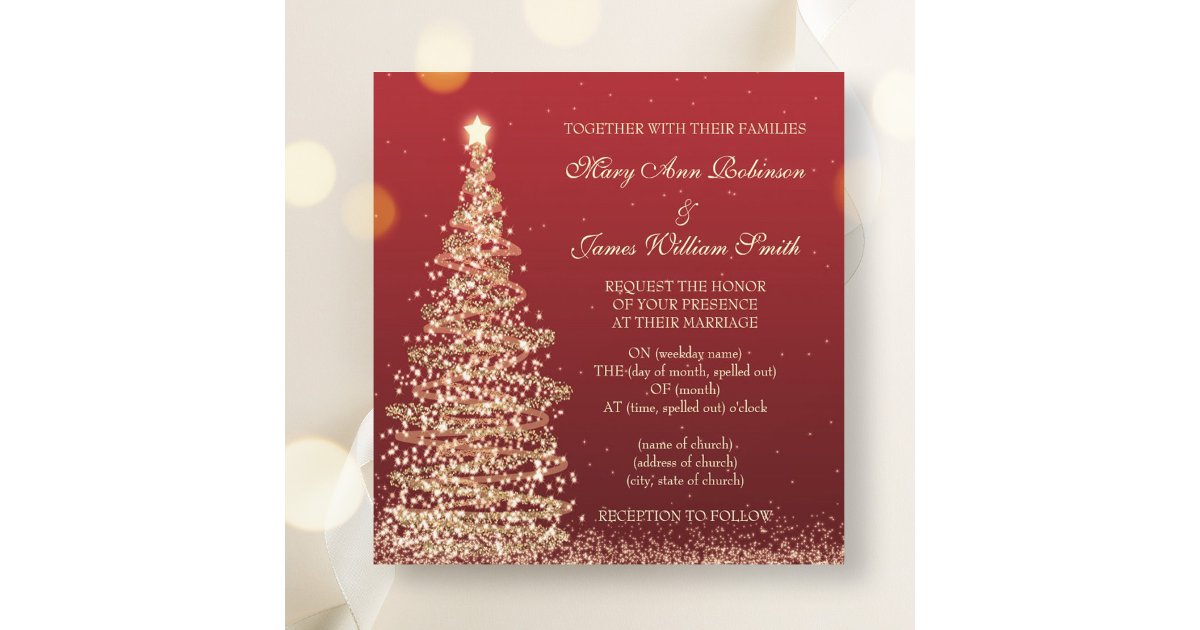 Elegant Christmas Wedding Red Invitation | Zazzle